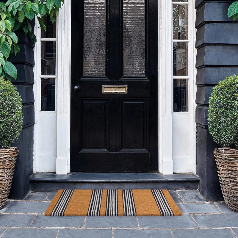 Nautica Five Stripe - Black & White Striped Coir Doormat