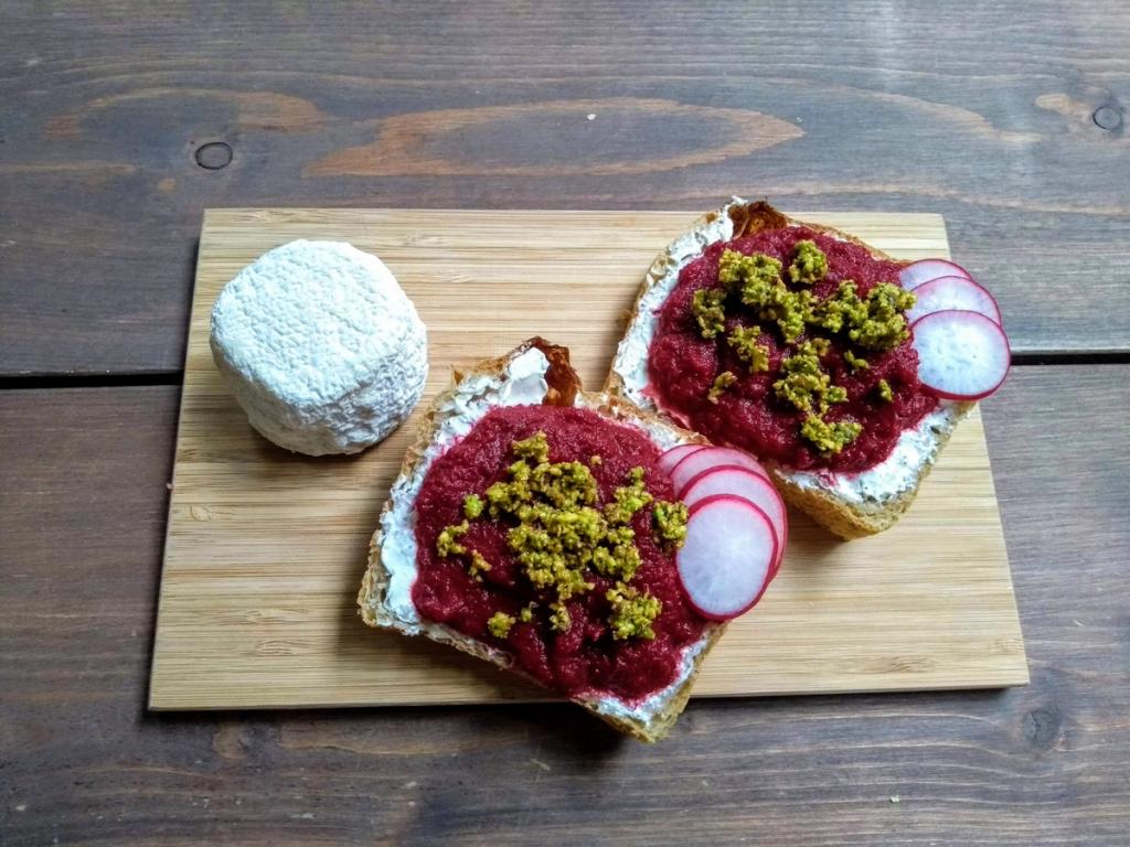 Beet Mash and Pistachio Crumble Tartine | Peel the Garlic