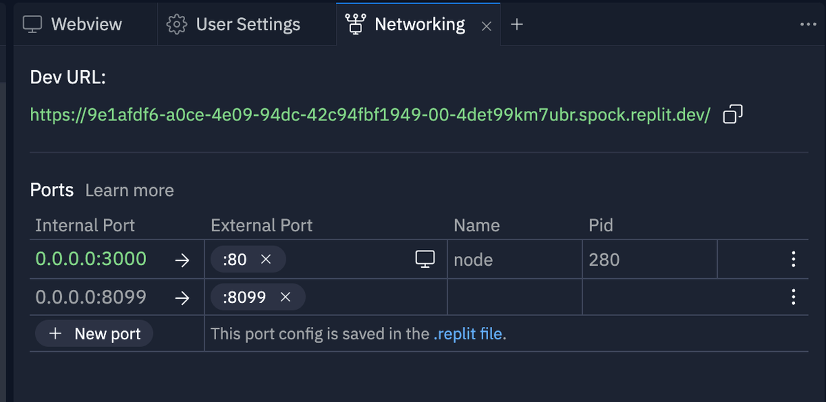 Replit — Advanced port configuration