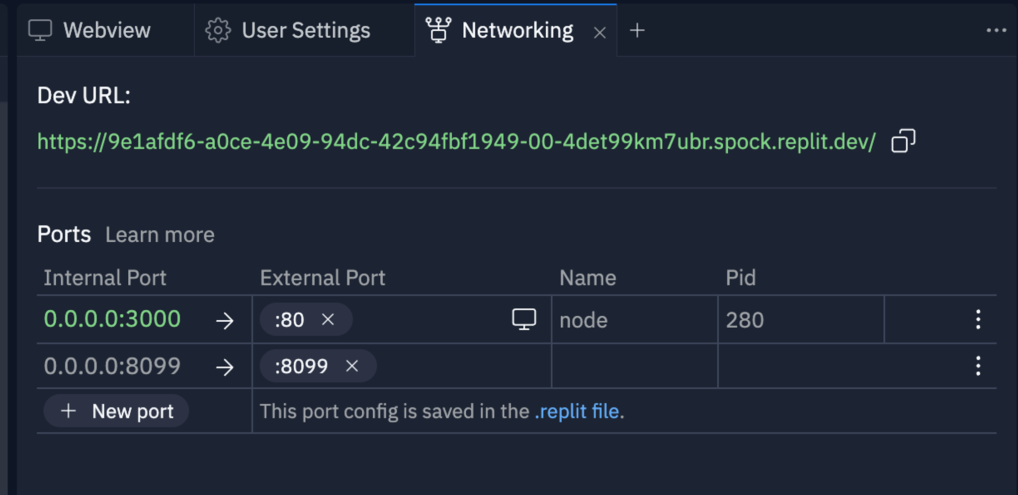 Replit — Advanced port configuration