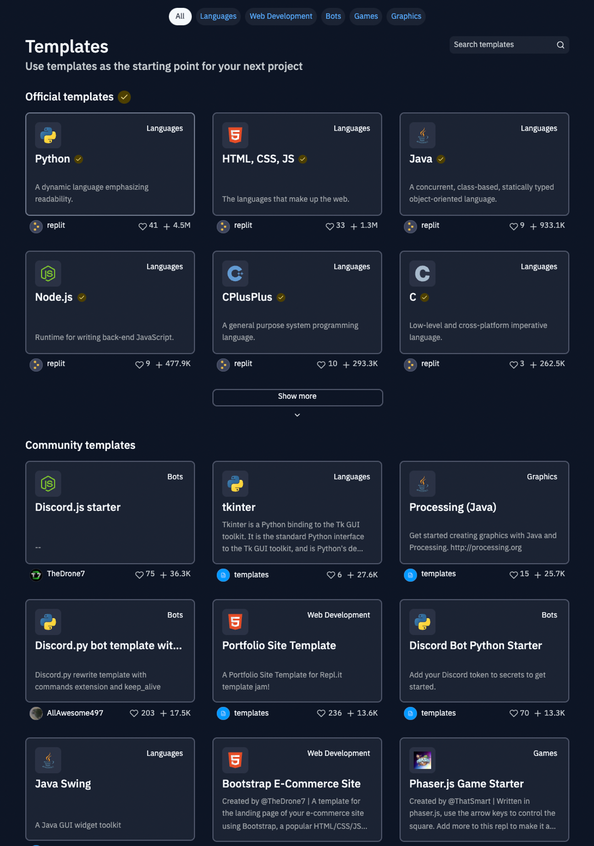 Replit — Repl Space and Templates