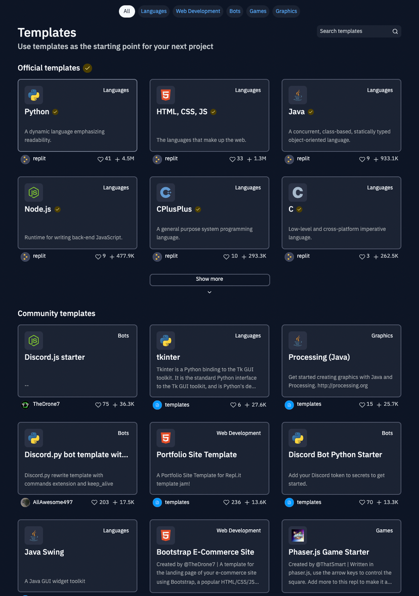 Replit — Repl Space and Templates