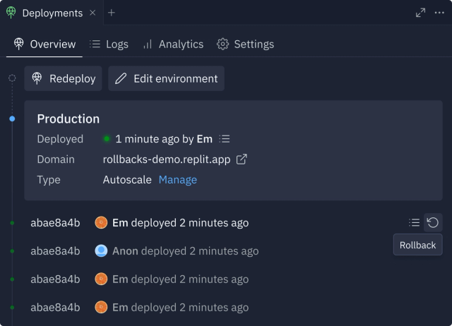 Replit — Introducing Deployment Rollbacks