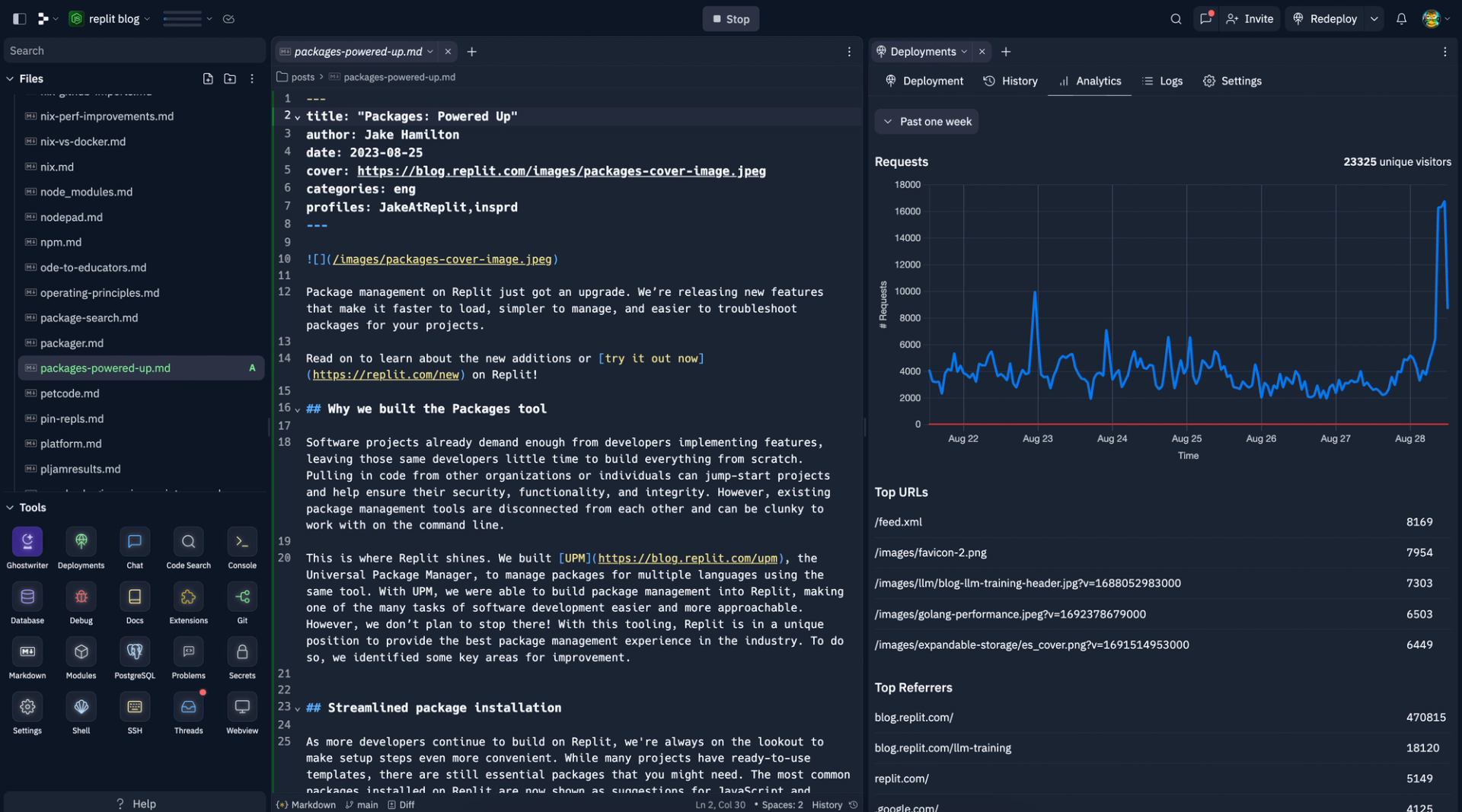 Replit — Upgrading Analytics for Deployments