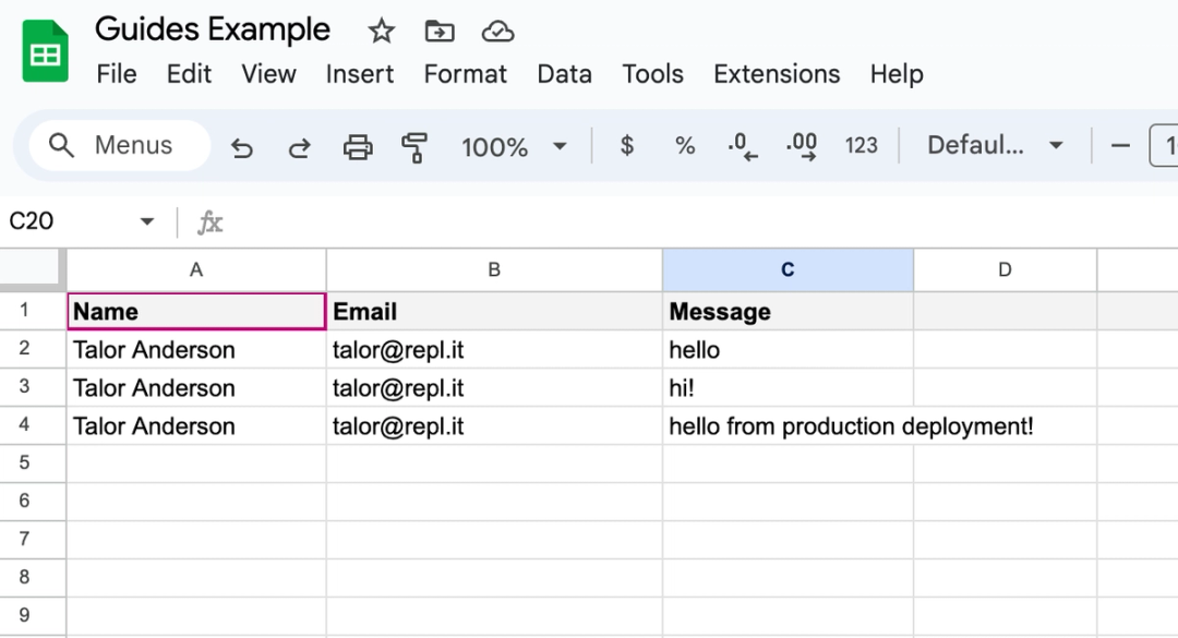 Set up an HTML form that outputs to Google Sheets - Replit