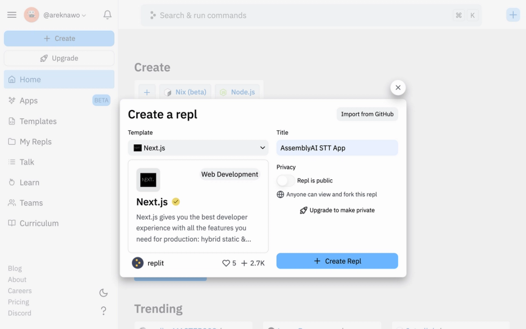 Replit — Build a Speech-to-Text App with AssemblyAI on Replit