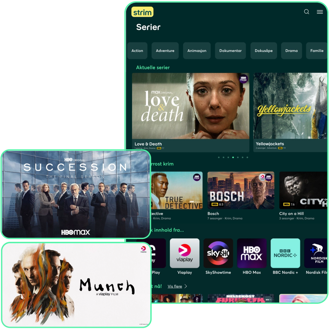 Full TV-pakke og streaming til 369 kr/mnd | Strim