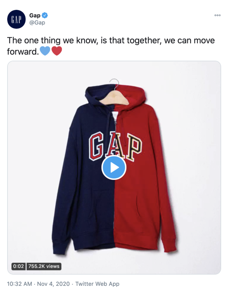 Gap Roundly Mocked for Cringey Election Day Unity Tweet