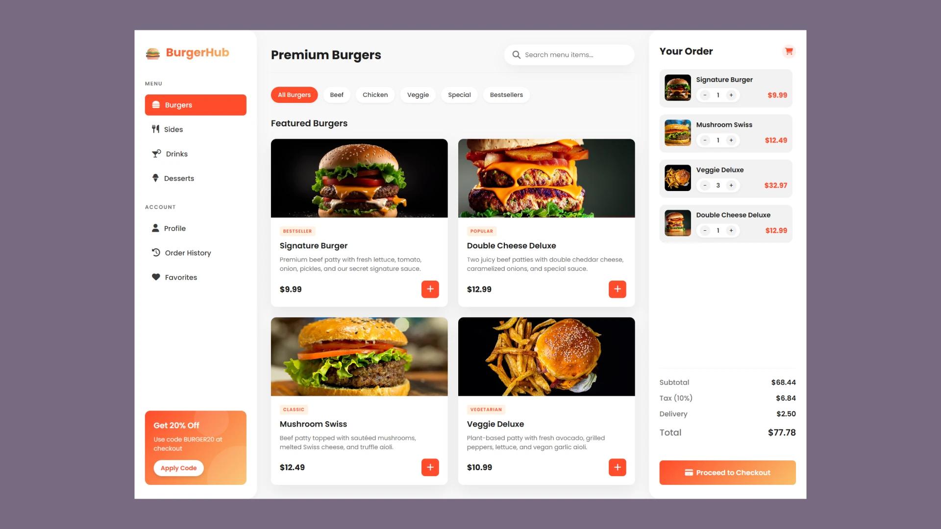 Create a Burger Ordering Dashboard with HTML, CSS, and JavaScript | CodingVox