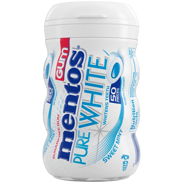 Mentos Pure White Sweet Mint Gum - 50pc Curvy Bottle | Mentos US