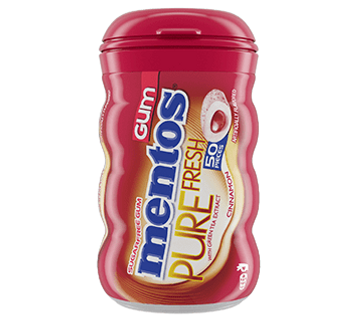 Mentos Pure Fresh Gum Cinnamon - 50pc Curvy Bottle | Mentos US