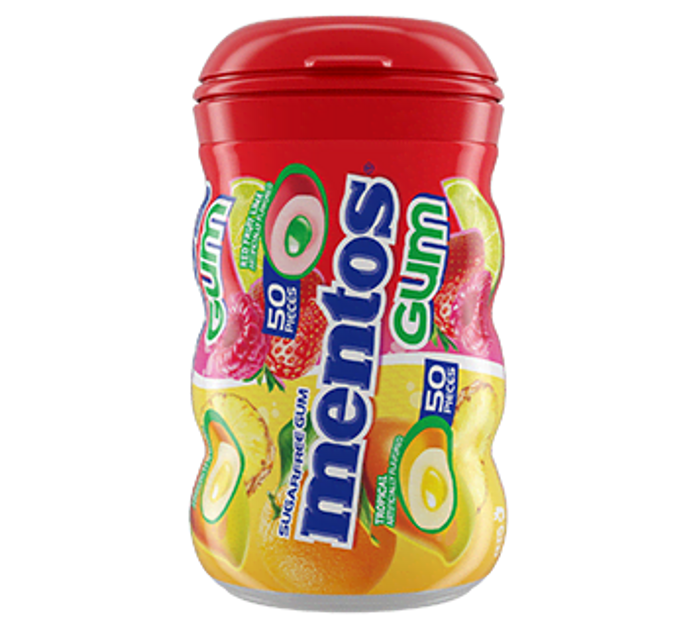 Mentos Gum Red Fruit Lime & Tropical - 50pc Curvy Bottle | Mentos US