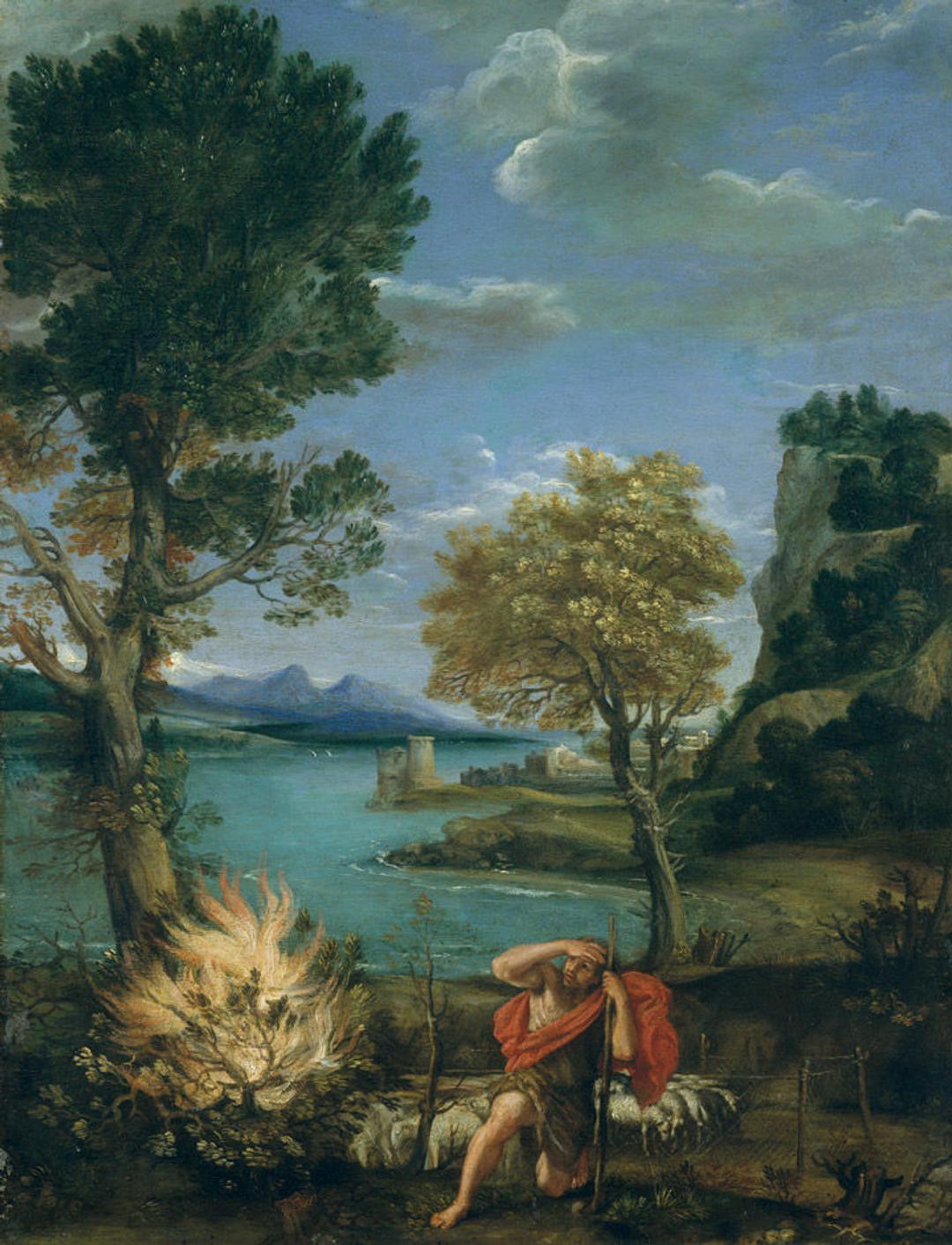 Domenichino (Domenico Zampieri) - Landscape with Moses and the Burning ...