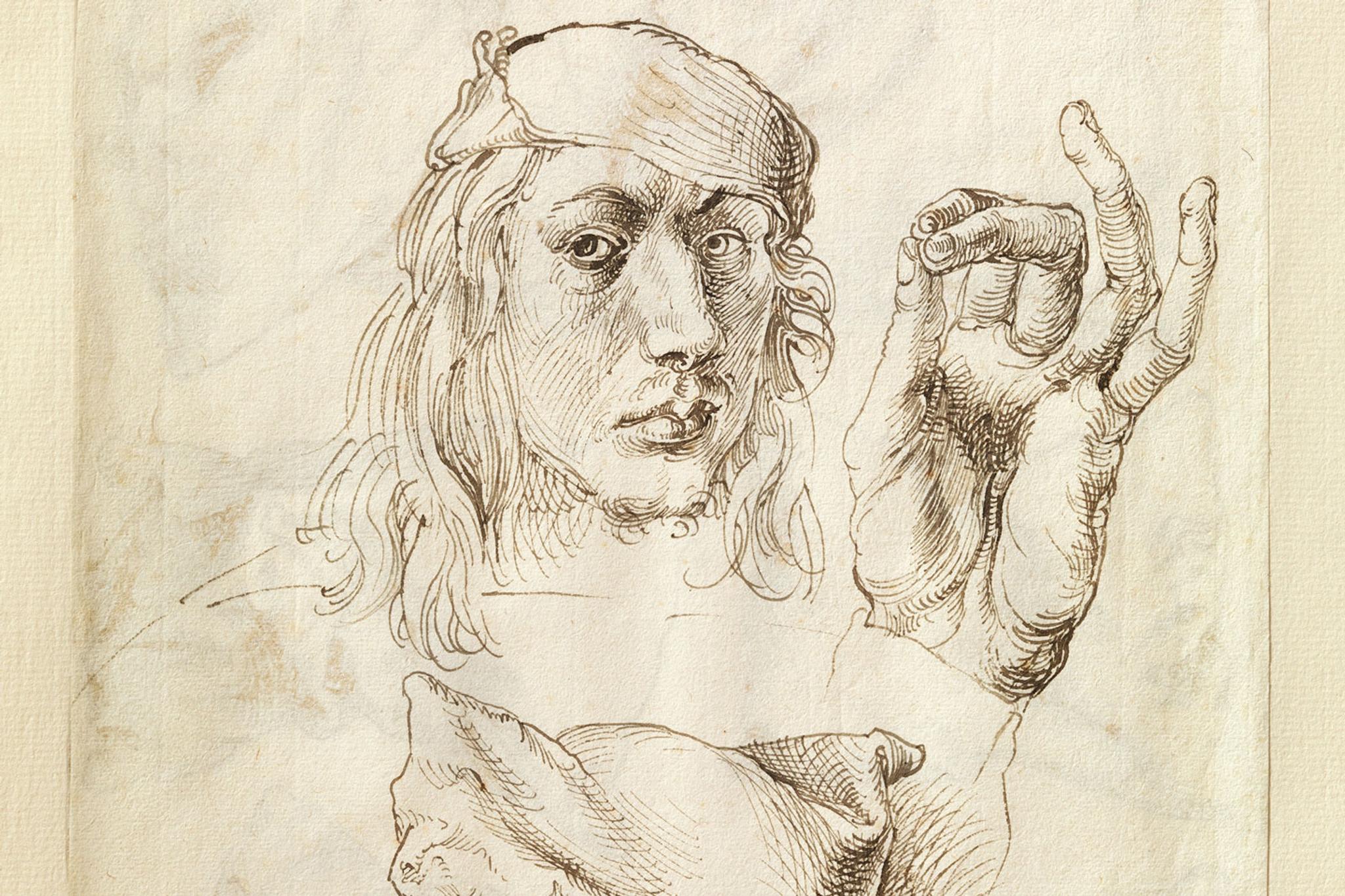 Albrecht Dürer - Self-portrait, Study of a Hand and a Pillow (recto ...