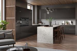 Opus High Gloss Graphite Kitchen CGI