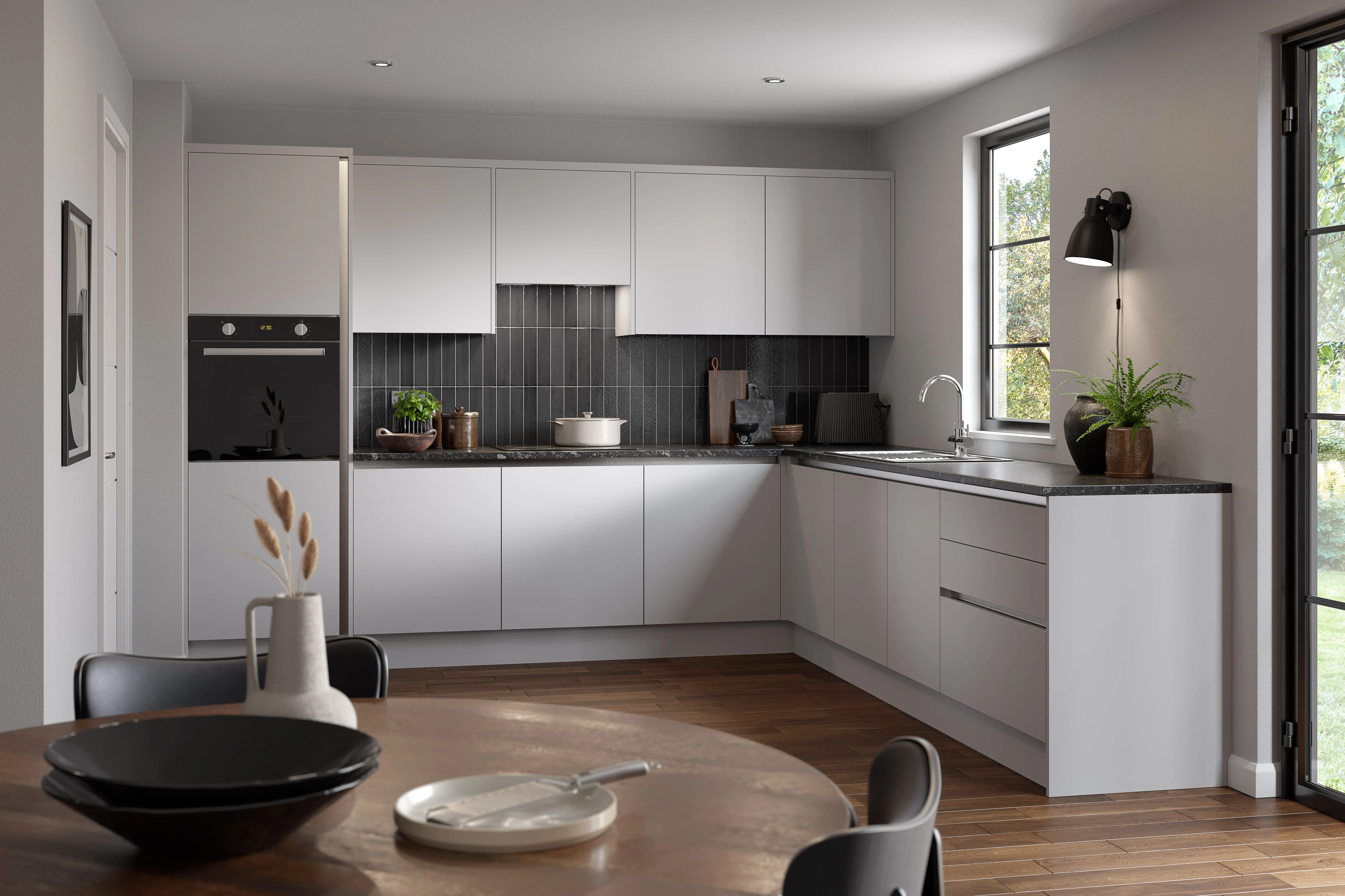 Affordable Light Grey Kitchen CGI
