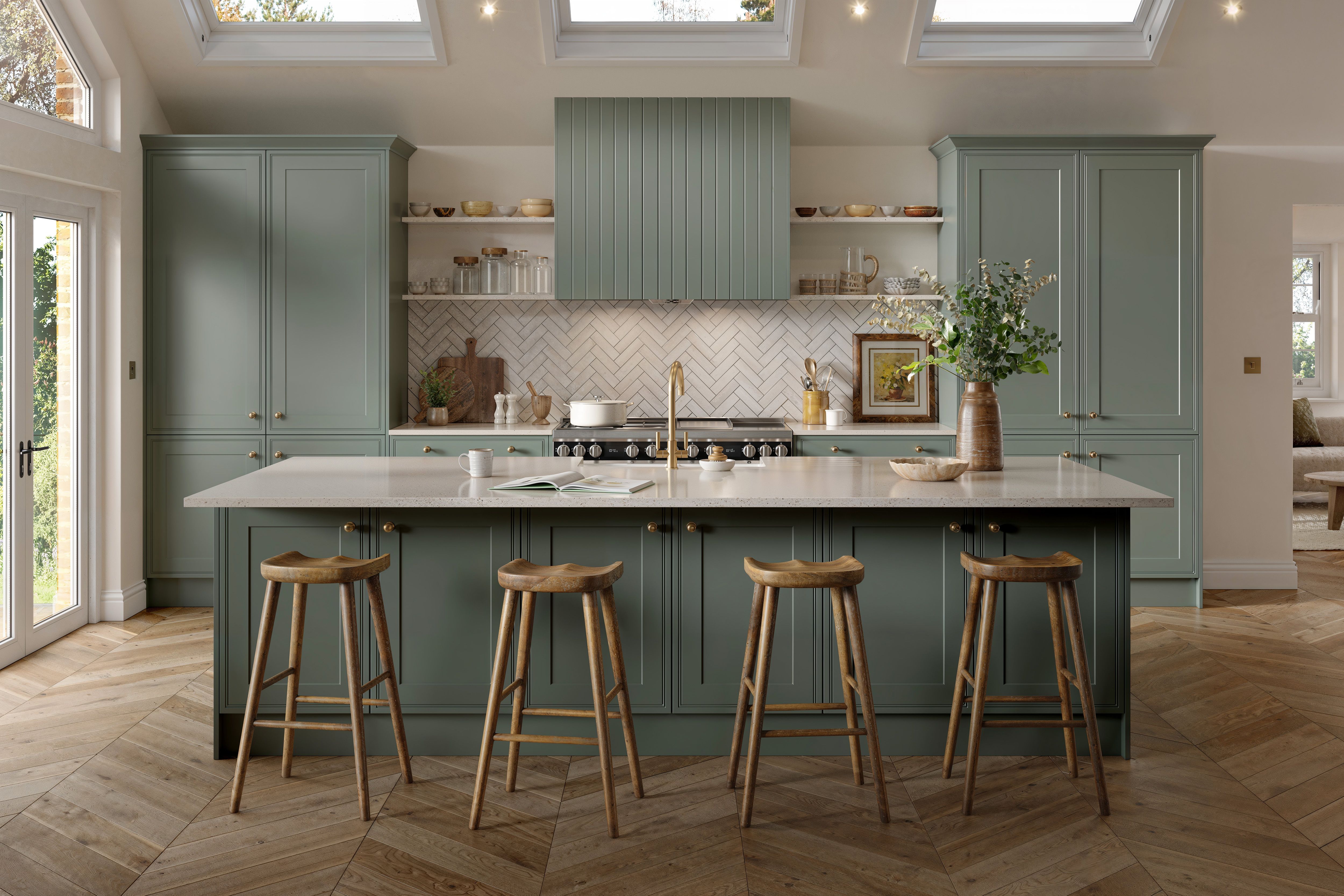 Classic Sage Green Island Kitchen CGI