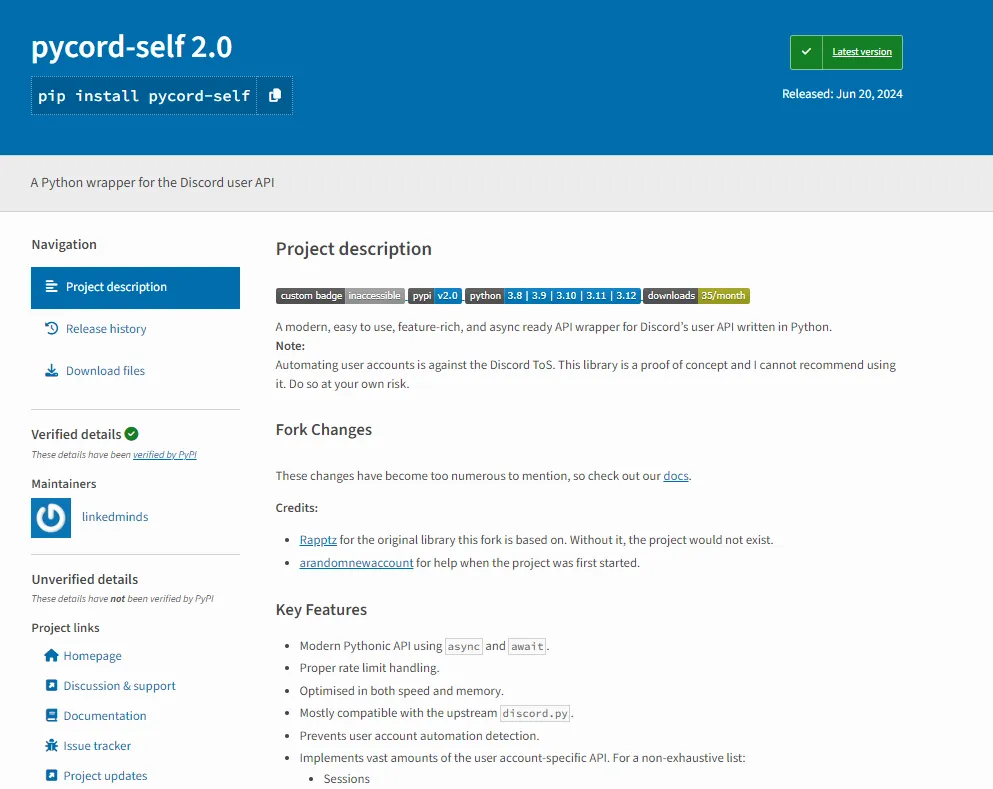 Malicious PyPI Package ‘pycord-self’ Targets Discord Develop... Malicious PyPI Package ‘pycord-self’ Targets Discord Develop...