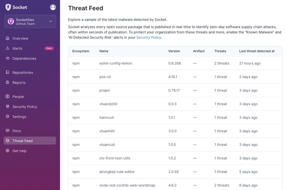 Socket Introduces New Dashboard Threat Feed - Socket