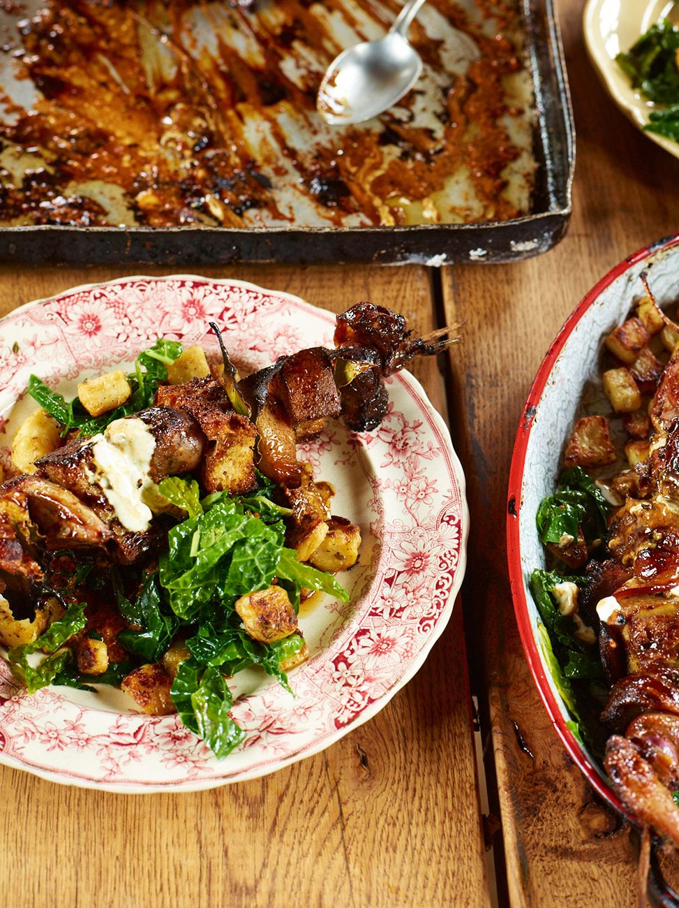 Quail and sausage skewers with celeriac | Pork recipes | Jamie Oliver ...
