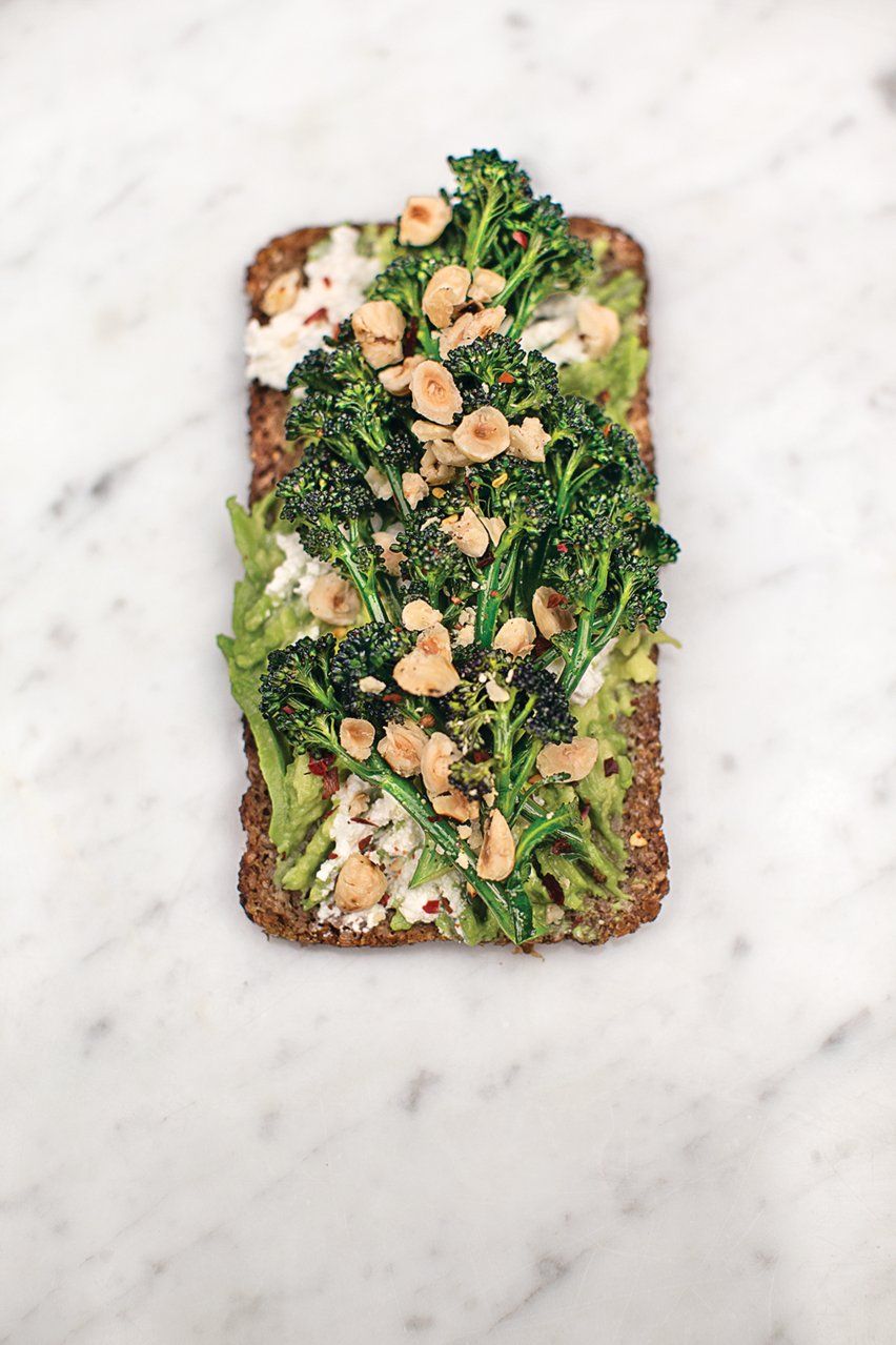 Avocado on rye toast with broccoli