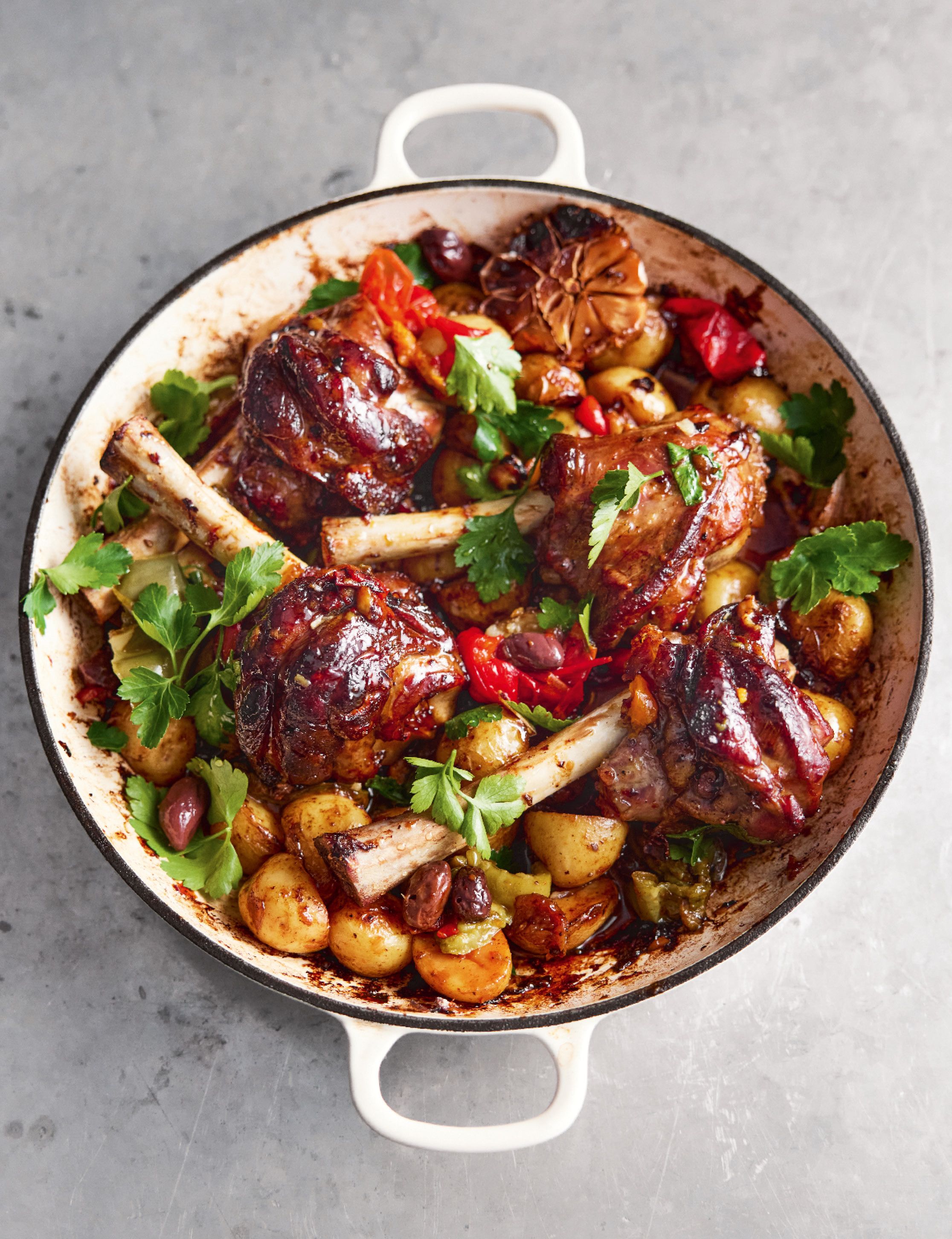Tender glazed lamb shanks