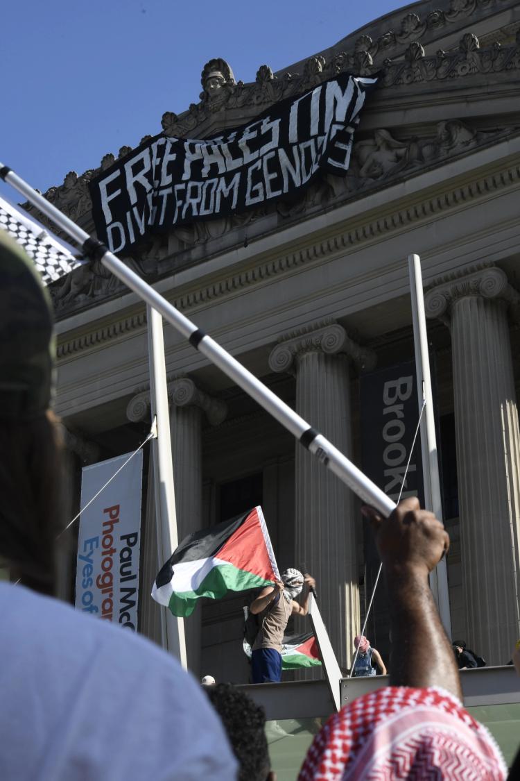 Hundreds of pro-Palestine protesters rally at Brooklyn Museum