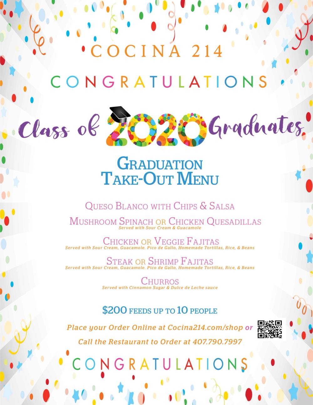 Takeout Menu for 2020 Graduates! | Cocina 214