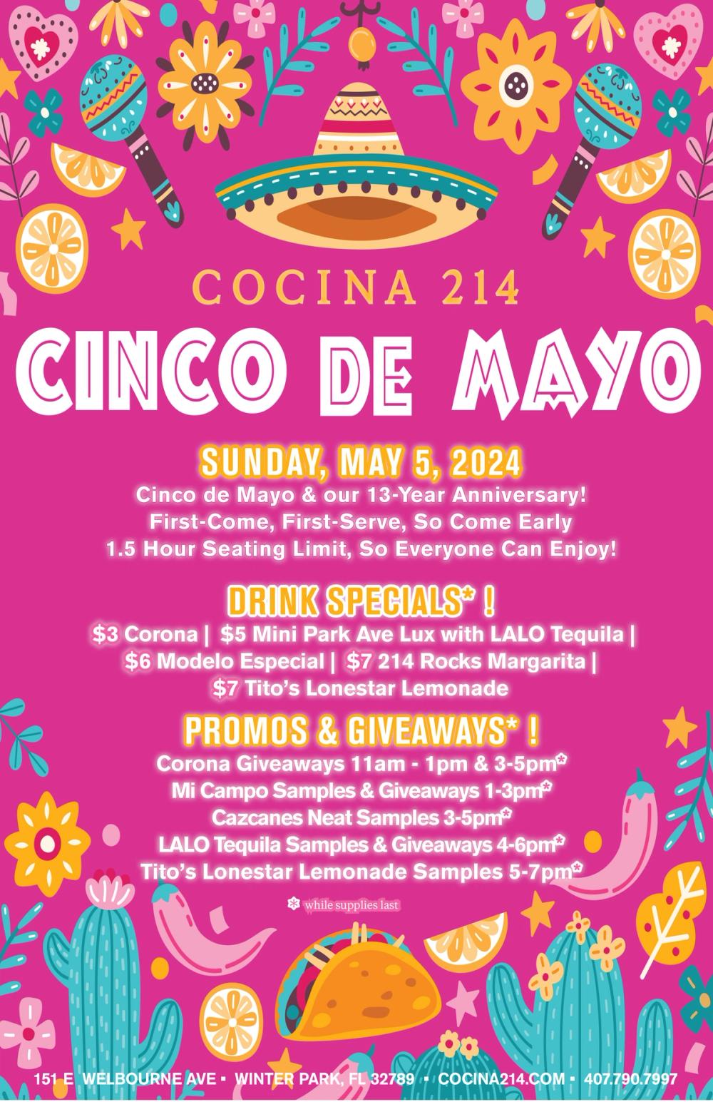 Come Celebrate Cinco de Mayo and our 13-Year Anniversary - May 5, 2024! | Cocina 214