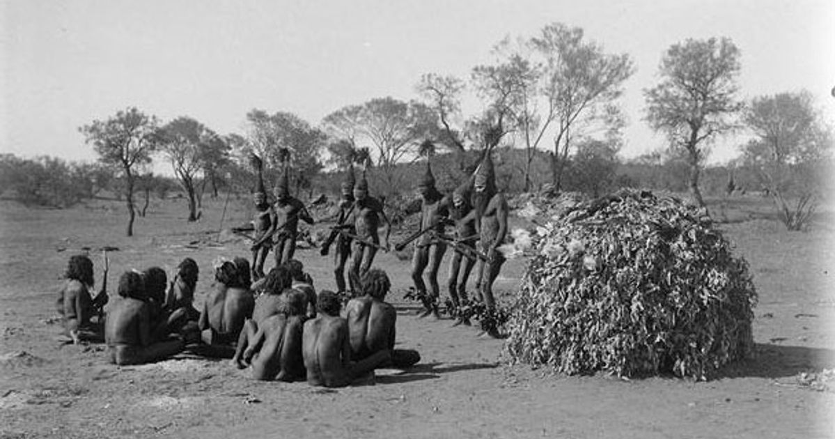 Arrernte men performing dances from the Tjitjingalla corroboree, Alice ...