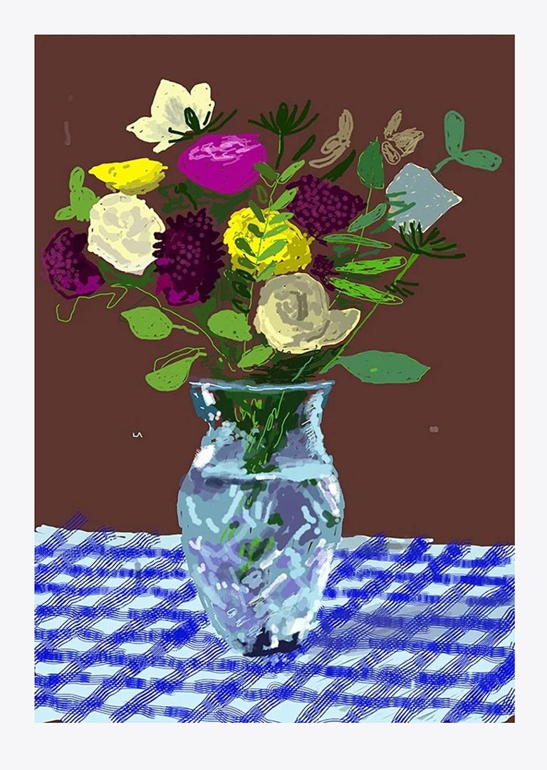 David Hockney 20th March 2021, Flowers, Glass Vase On A Table (Signed Print) 2021 | MyArtBroker
