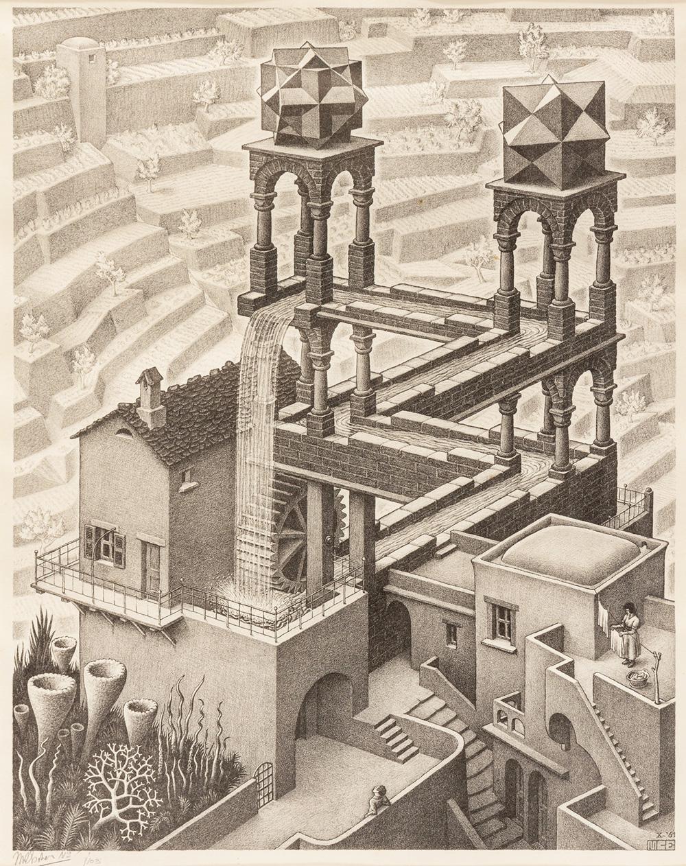 Maurits Cornelis Escher Waterfall (Signed Print) 1961 | For Sale