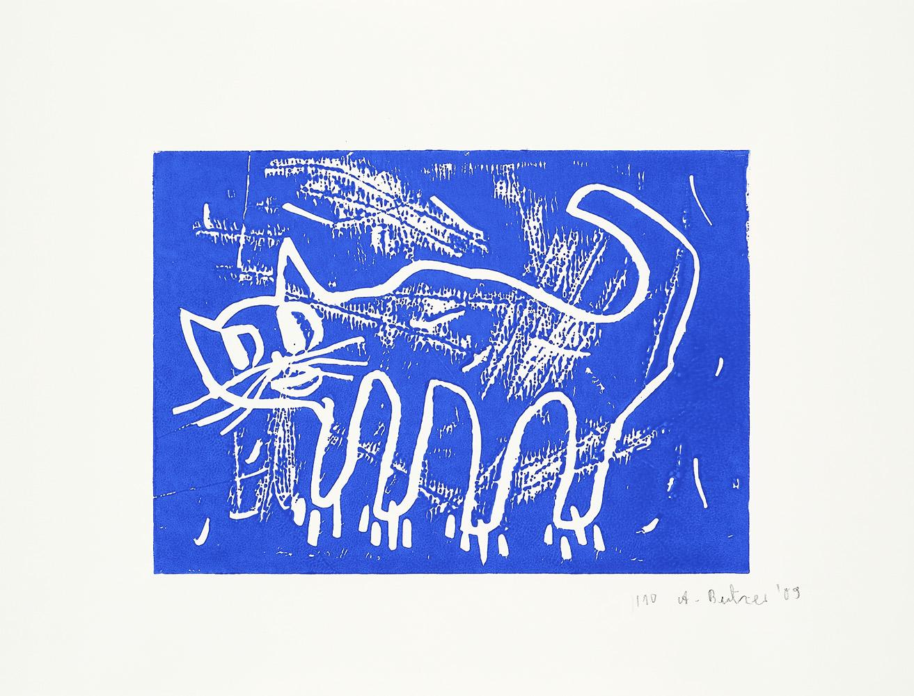 Andre Butzer Katze (blue, left facing) (Signed Print) 2009