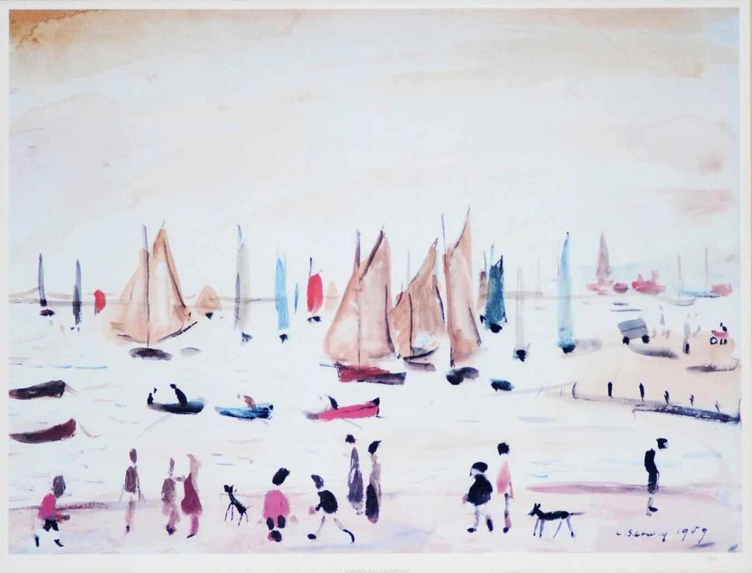 L S Lowry Boats At Lytham (Signed Print) 1959 | MyArtBroker