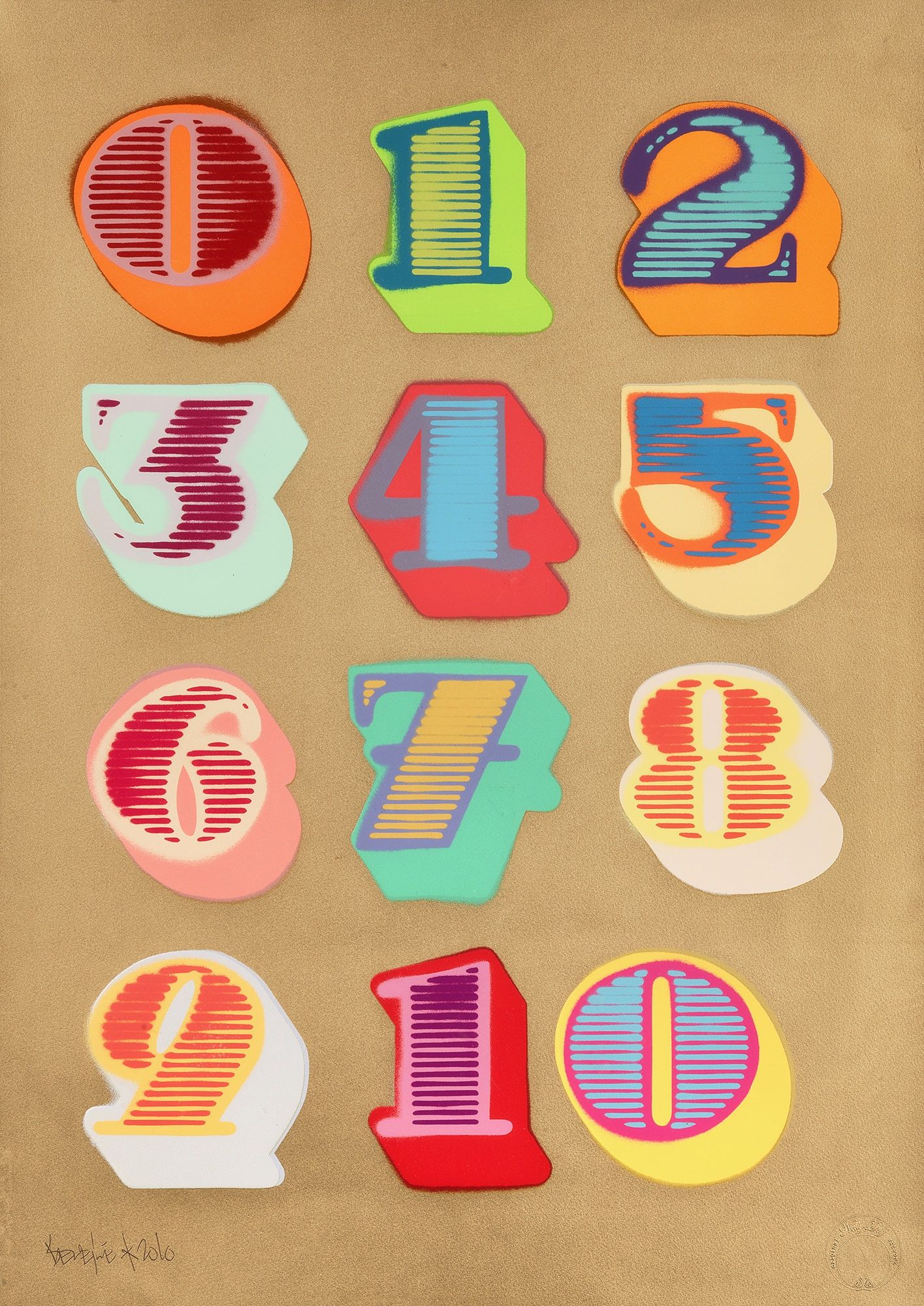 Ben Eine Shutterfont Numbers Gold Signed Print 2010 Myartbroker