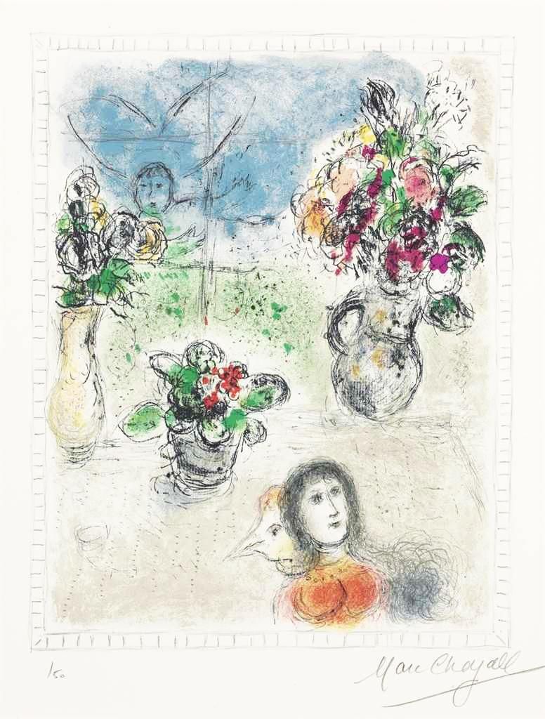 Marc Chagall Les Trois Bouquets (Signed Print) 1976 | For Sale