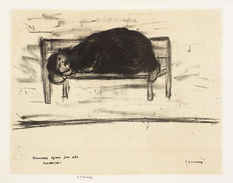 L S Lowry Three Men And A Cat (Signed Print) 1971 | For Sale