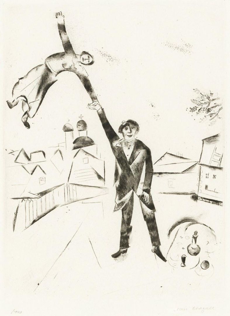 Marc Chagall Der Spaziergang II (Mein Leben) (Signed Print) 1922 | For Sale