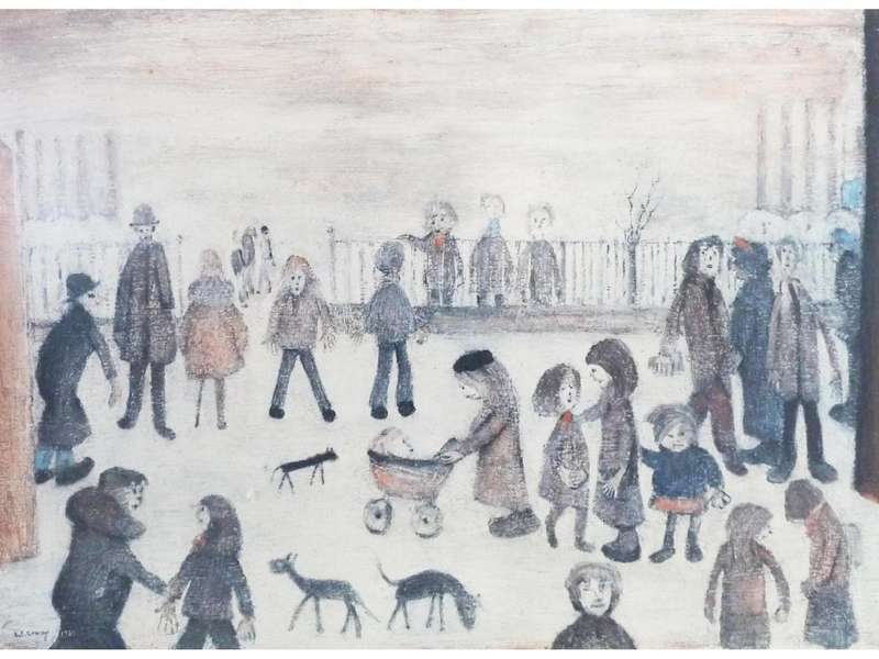 L S Lowry Three Men And A Cat (Signed Print) 1971 | For Sale