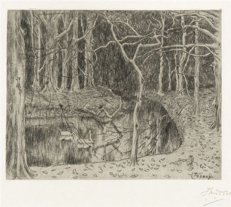 Jan Toorop Forest And Swans In A Lake (Unsigned Print) 1897