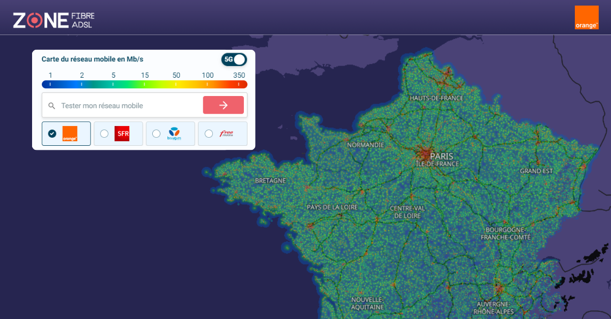 Réseau mobile Orange - Carte couverture 5G Orange