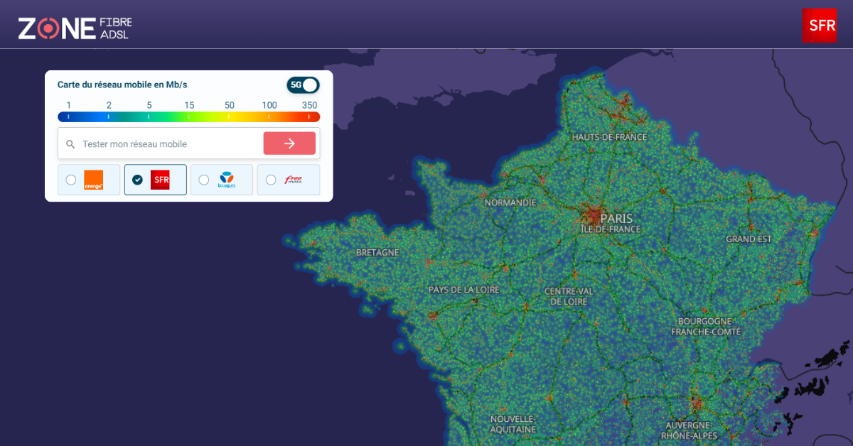 Réseau mobile SFR - Carte couverture 5G SFR
