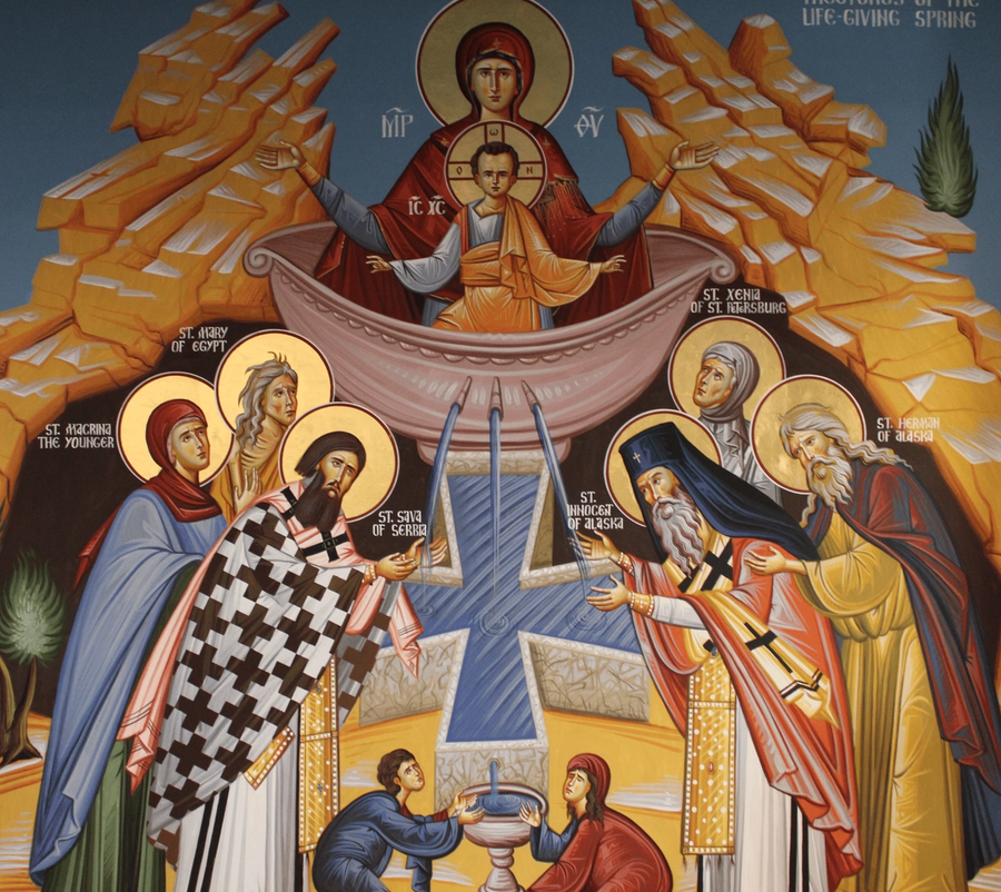 Our walls are covered in holy images (icons) which illustrate that we ...