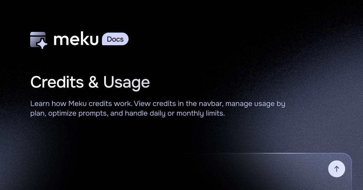 Credits & Usage - Documentation | Meku.dev