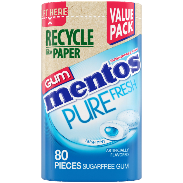 Mentos Pure Fresh Gum Fresh Mint - 80pc Paperboard Bottle | Mentos US