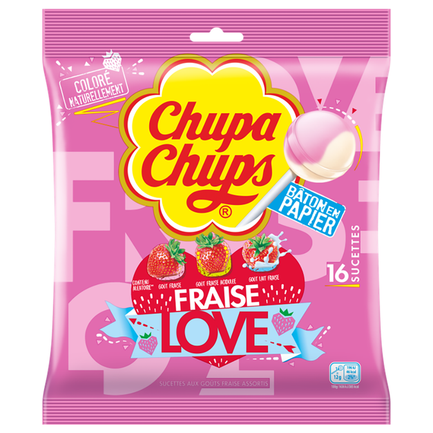 Sachet Fraise Love 16 sucettes | Chupachups