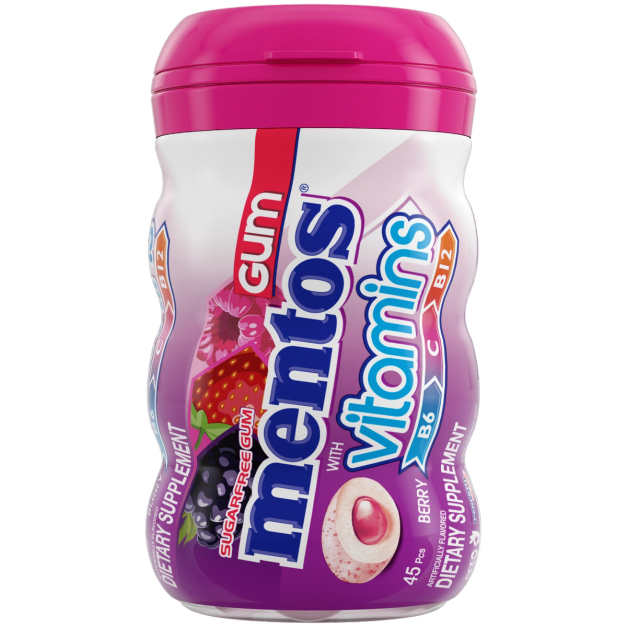 Mentos Vitamin Gum Berry - 45pc Curvy Bottle | Mentos US