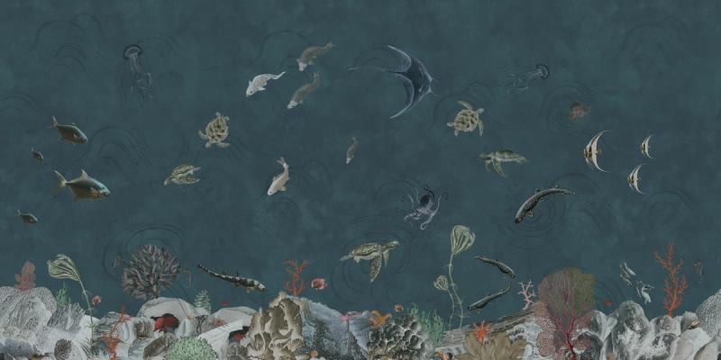 Great Reef, Teal wallpaper mural 100% PVC-free and non-toxic