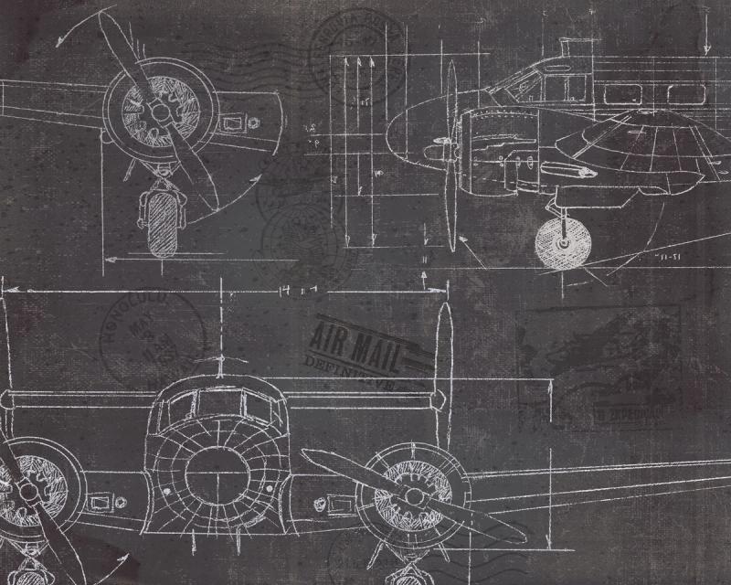 Plane Blueprint II wallpaper mural 100% PVC-free and non-toxic