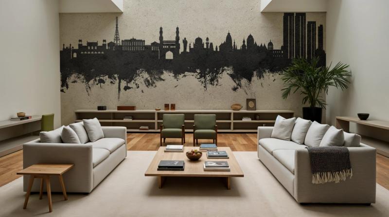 Hyderabad Skyline Concrete wallpaper mural 100% PVC-free and non-toxic